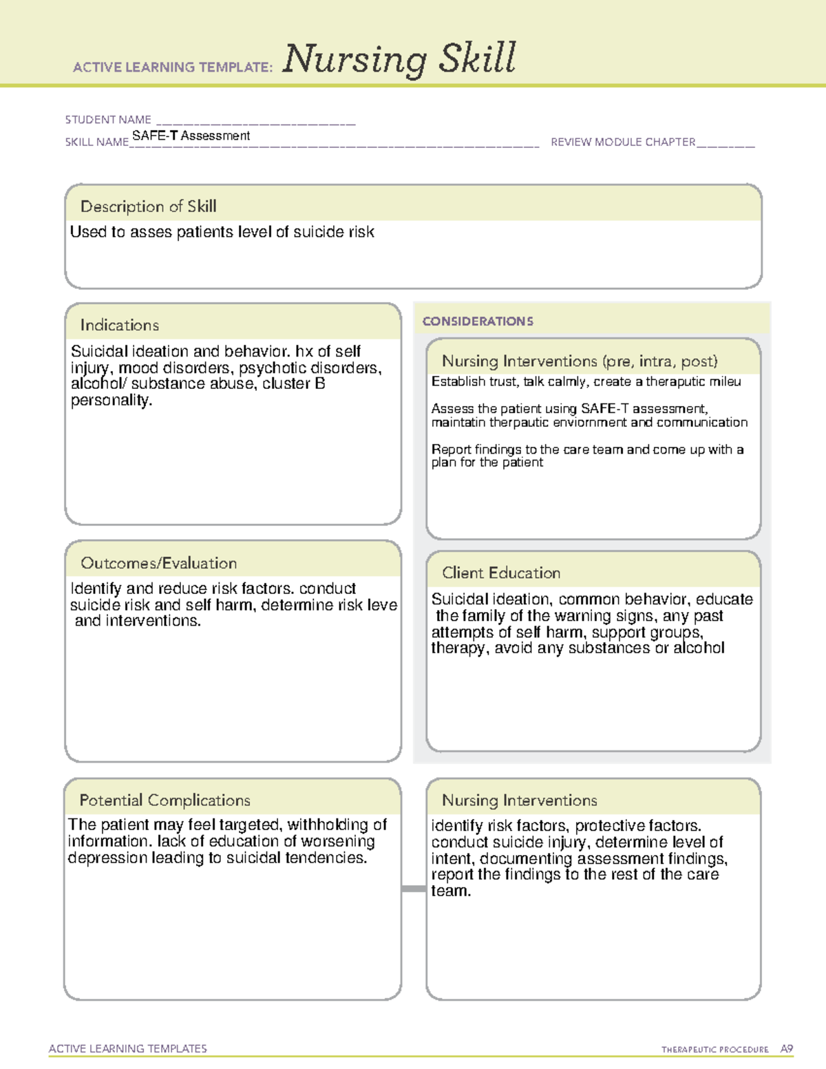 ACTIVE LEARNING TEMPLATE: SAFE-T Assessment for Suicide Risk - Studocu