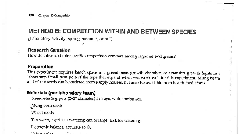 238 Plant Competition Lab: Method B - Interspecific Competition ...
