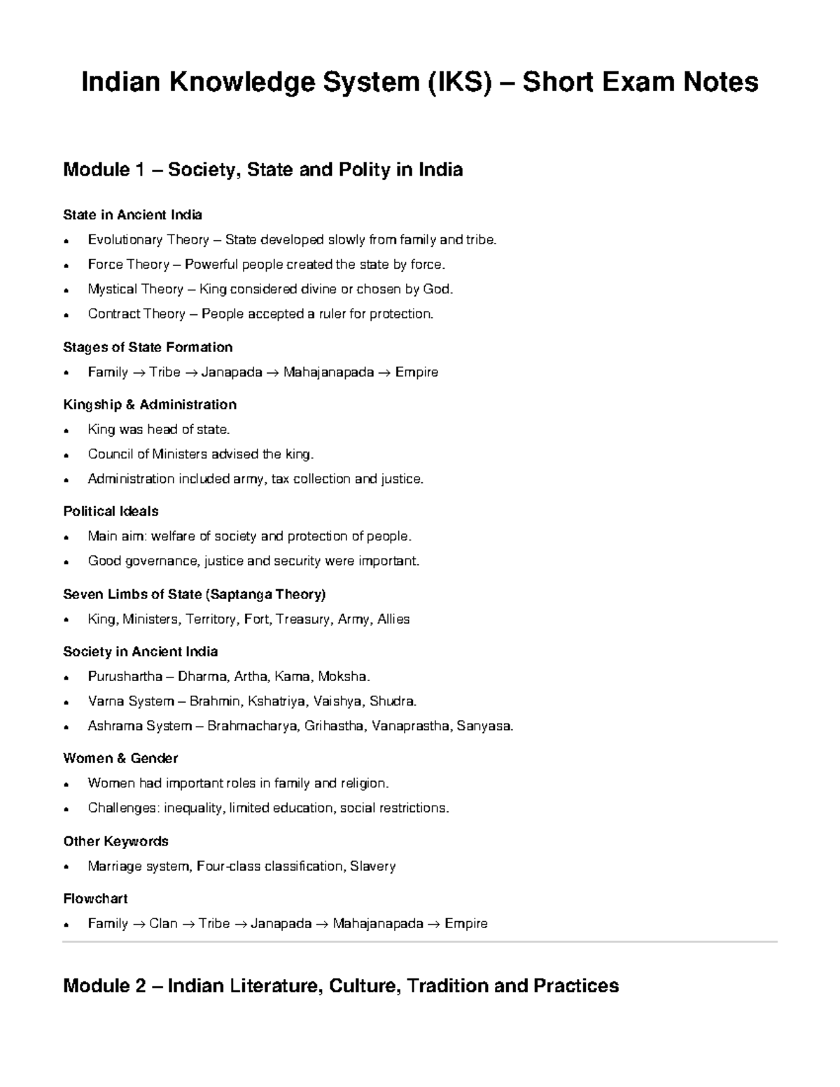 IKS Short Exam Notes: Society, State, and Polity in India - Studocu