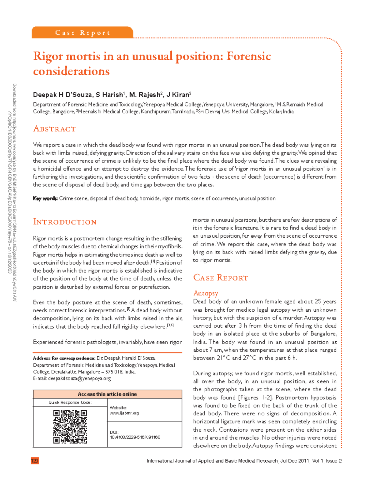 Forensic Analysis of Rigor Mortis in Unusual Positions: Case Report ...