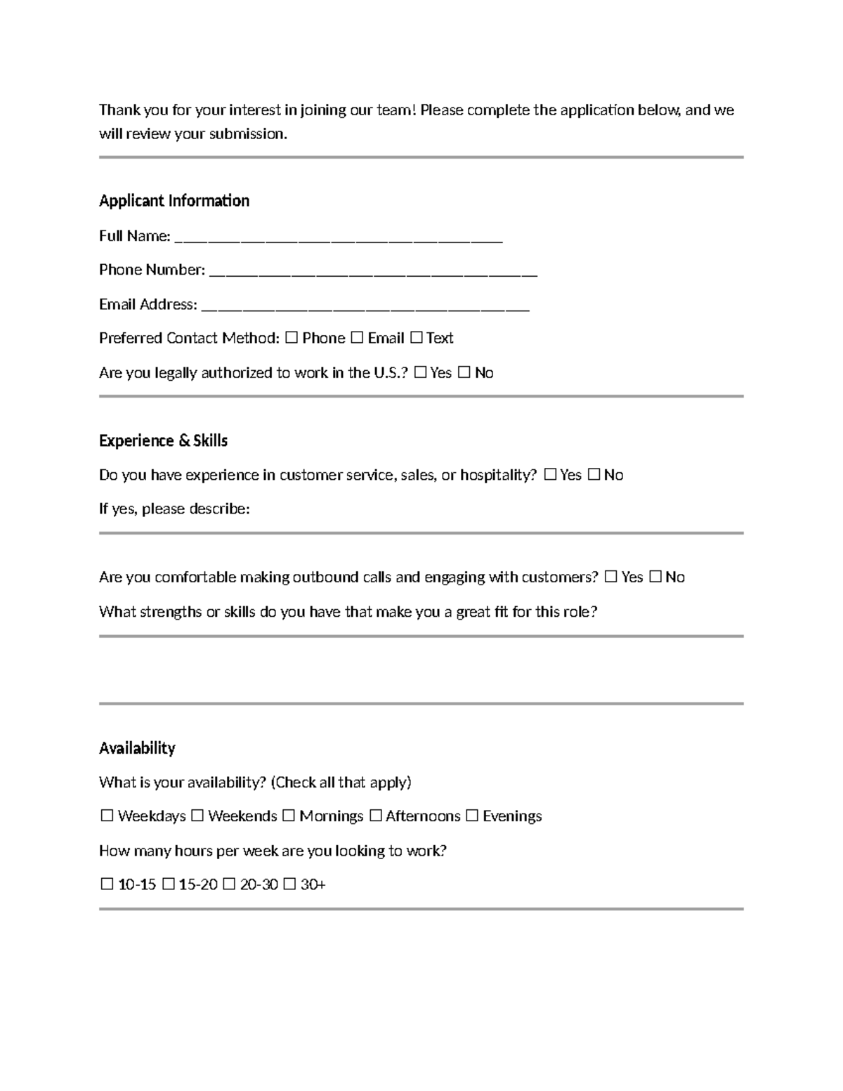 Customer Engagement Specialist Application Form - Studocu