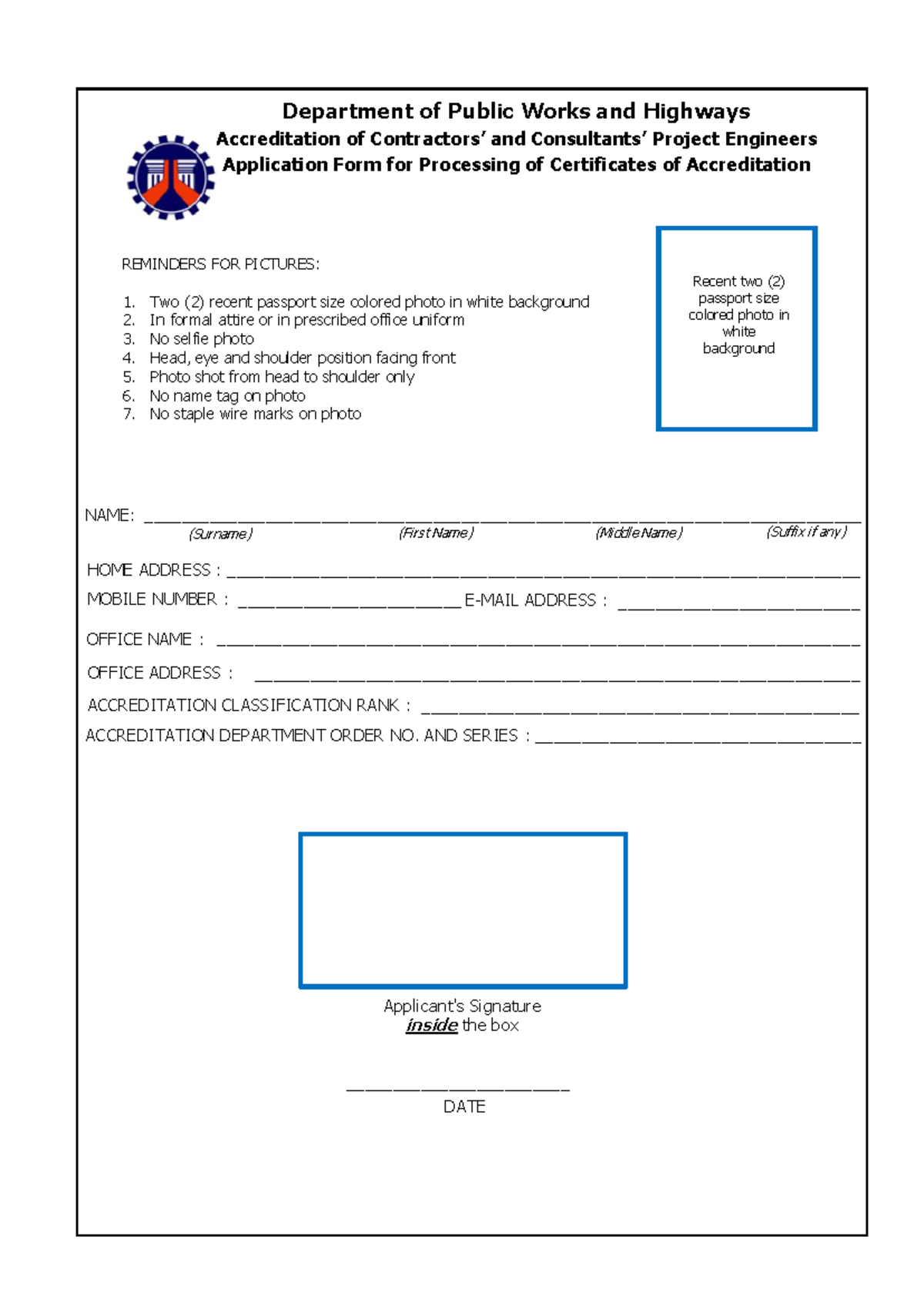Application Form for Cert Contractors - DPWH Accreditation Process ...