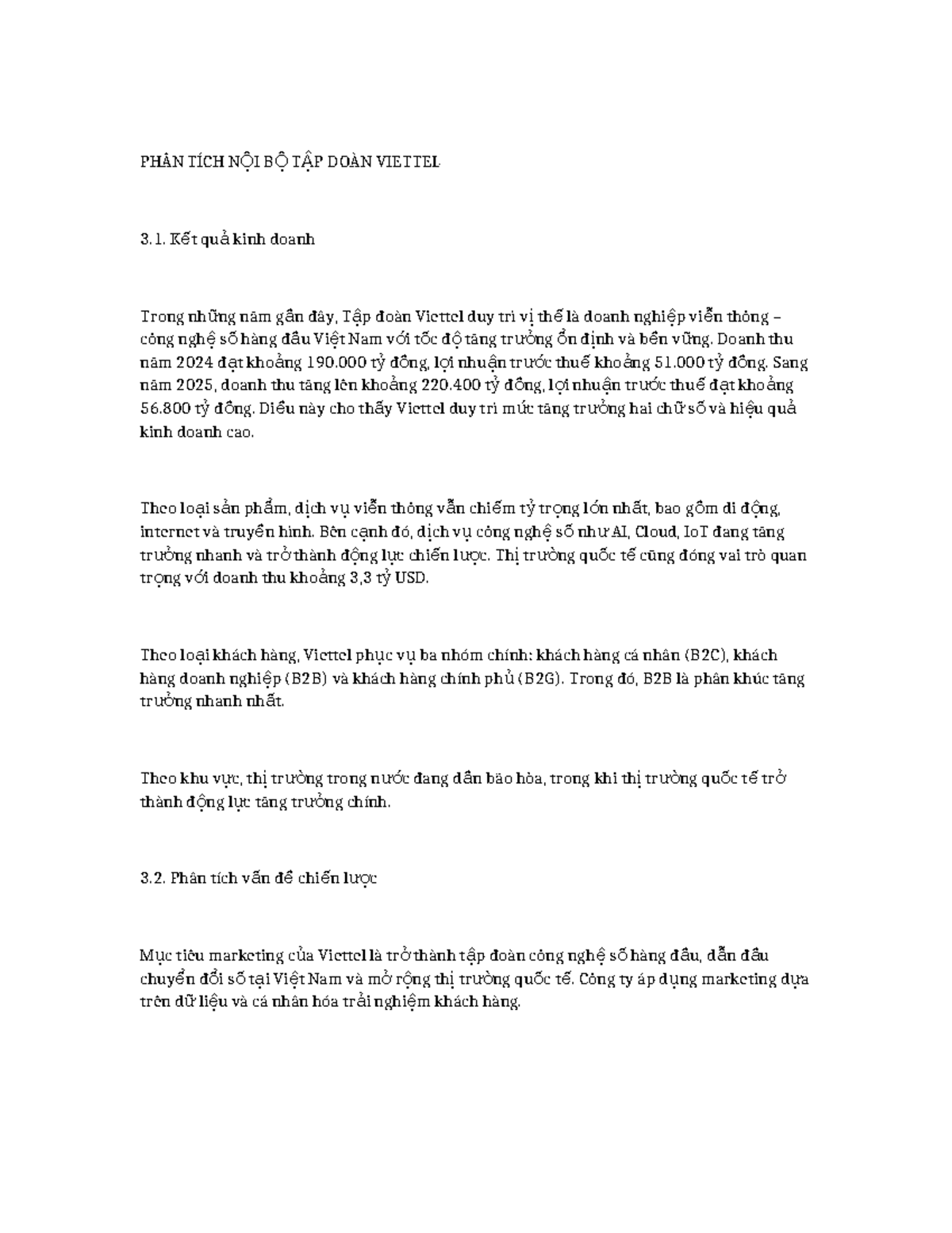 PHÂN TÍCH NỘI BỘ TẬP ĐOÀN VIETTEL: KẾT QUẢ KINH DOANH VÀ CHIẾN LƯỢC ...