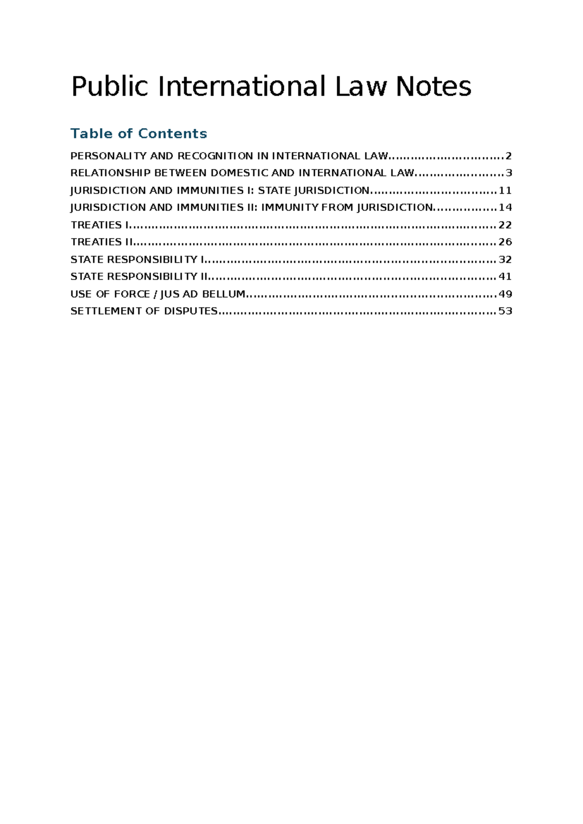 PIL 101: Comprehensive Notes on Public International Law Concepts - Studocu