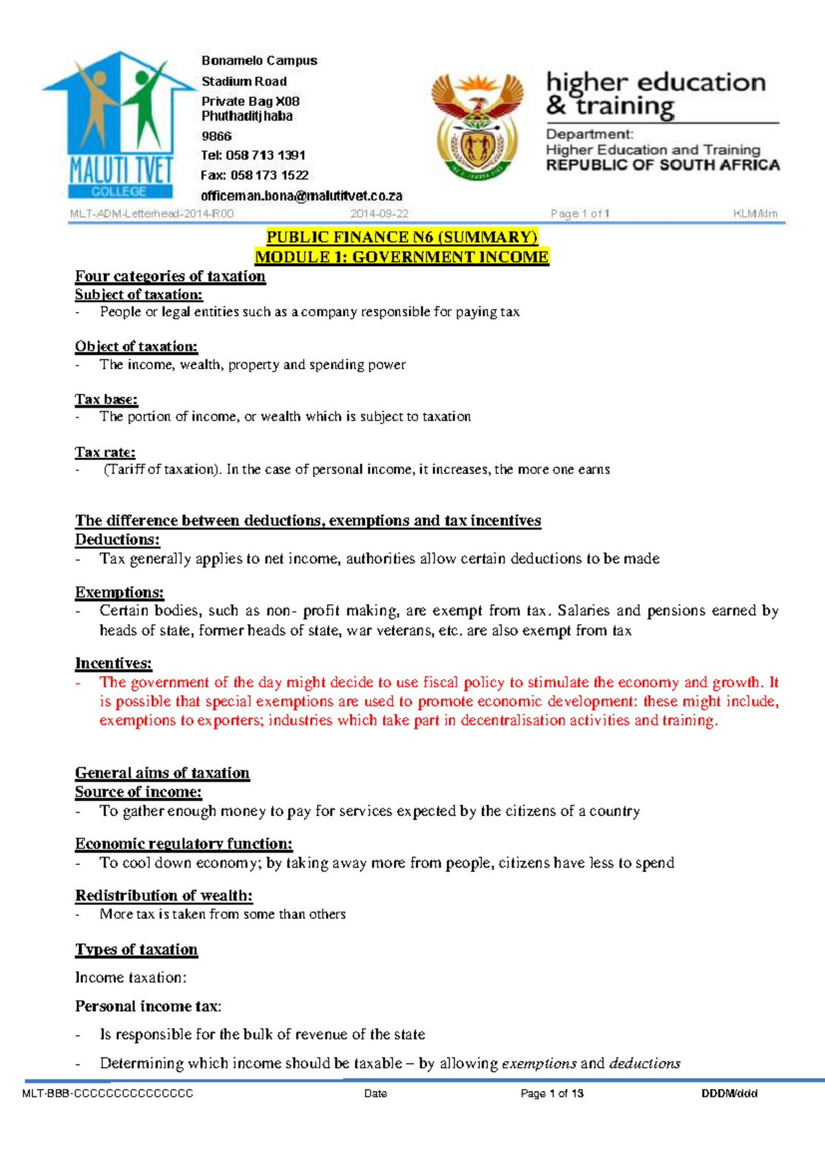 PF N6 Summary: Key Concepts in Public Finance and Taxation - Studocu