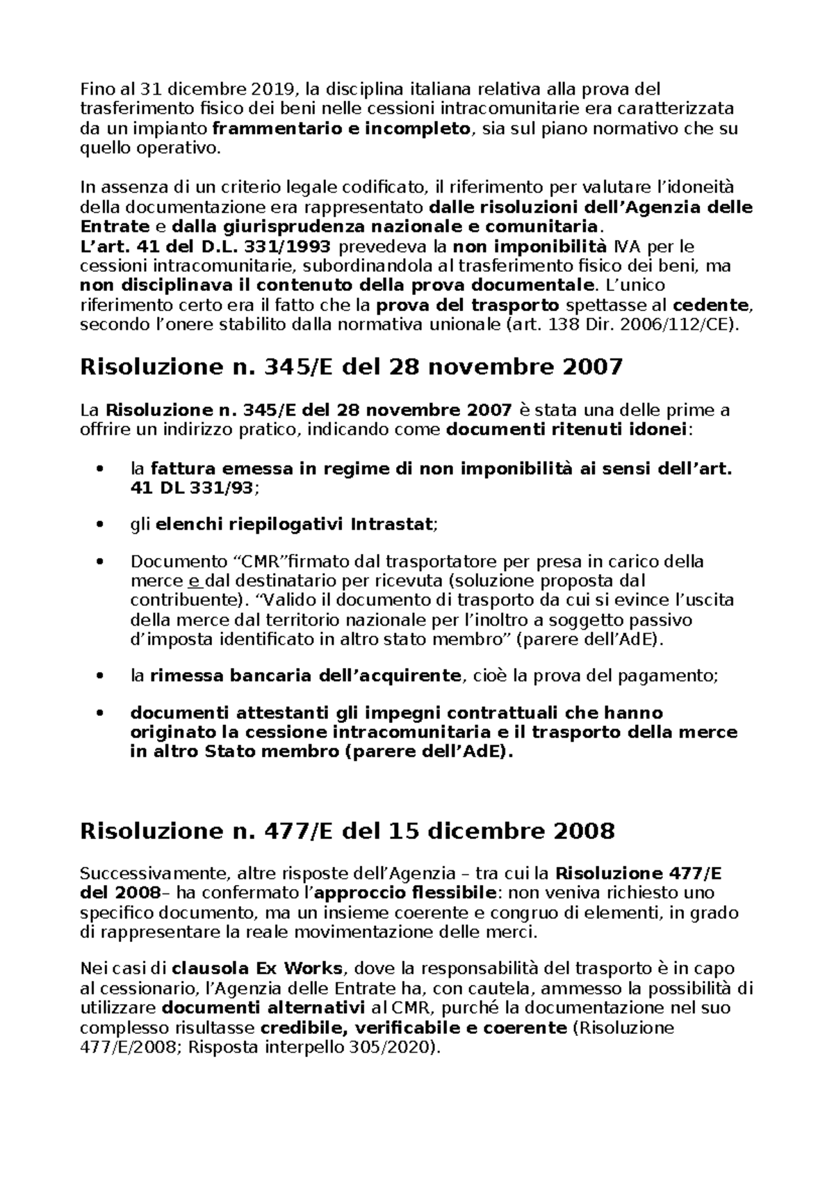 Disciplina Italiana sulla Prova di Trasferimento Beni - Fino al 31/12 ...