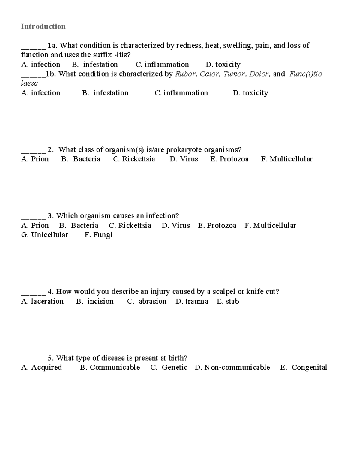 Introduction to Medical Terminology: Part 1 & 2 Homework (Course Code ...