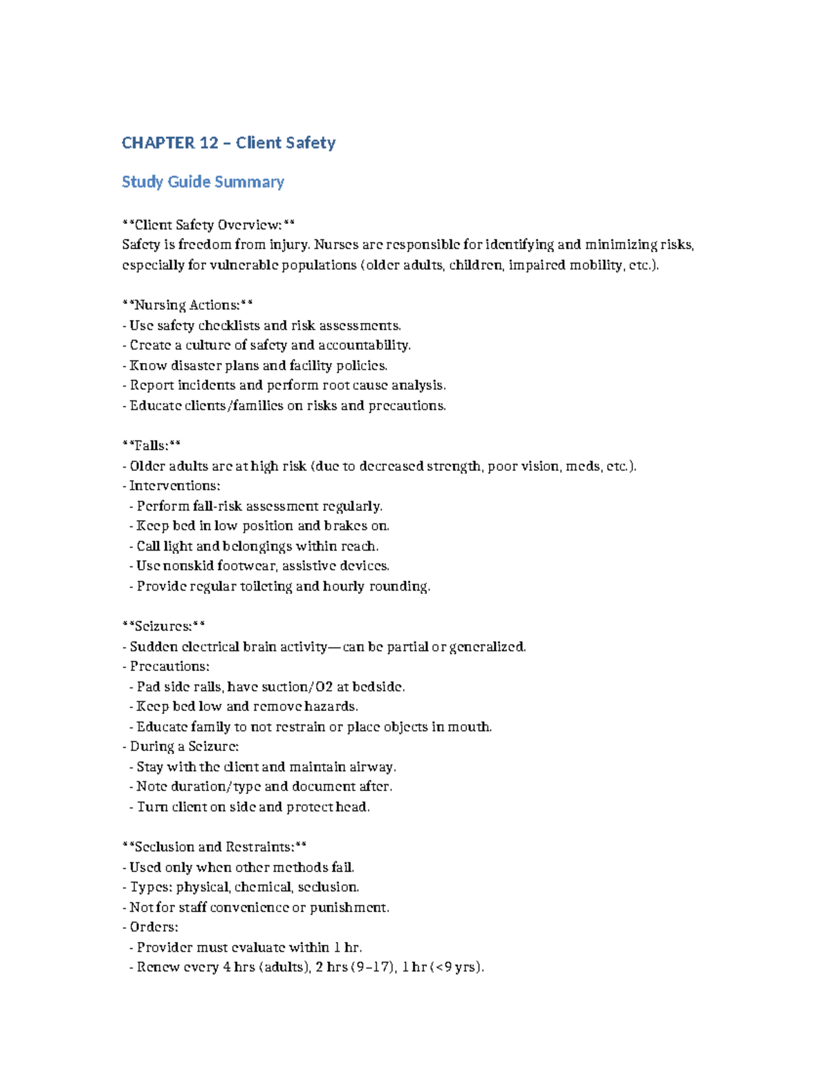 ATI Fundamentals Chapter 12 Client Safety Study Guide Summary - Studocu