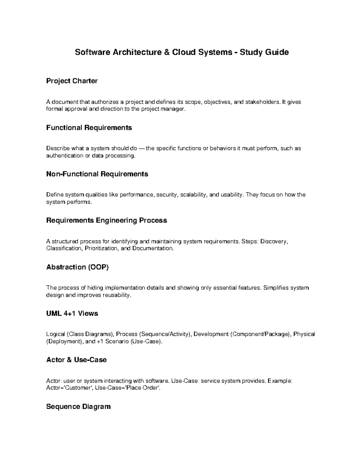 Software Architecture & Cloud Systems - Study Guide (CS101) - Studocu