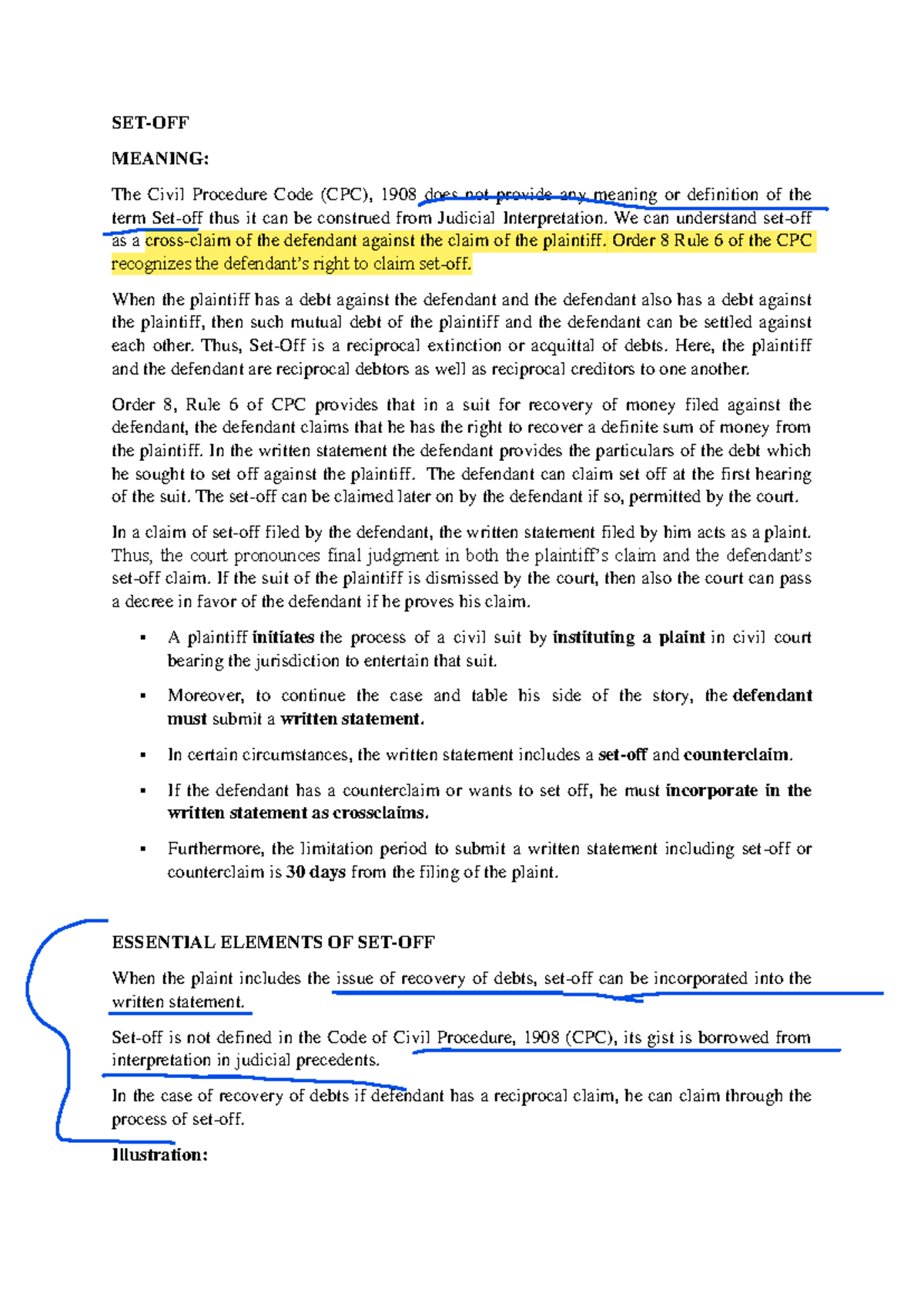 Set Off and Counter Claim: Understanding CPC Order 8 Rules 6A-6G - Studocu