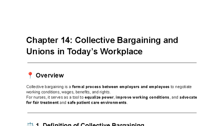 Chapter 14: Overview of Collective Bargaining in Nursing - Studocu