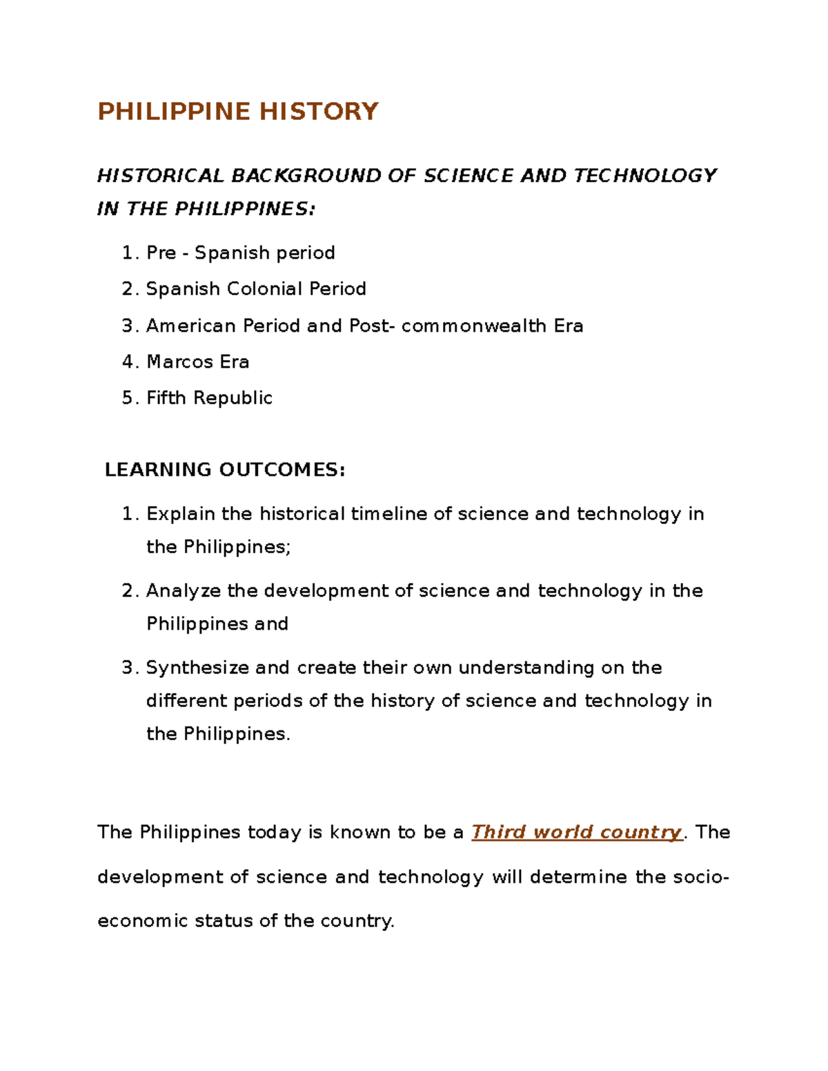 Historical Development of Science and Tech in PH: A Study Guide - Studocu