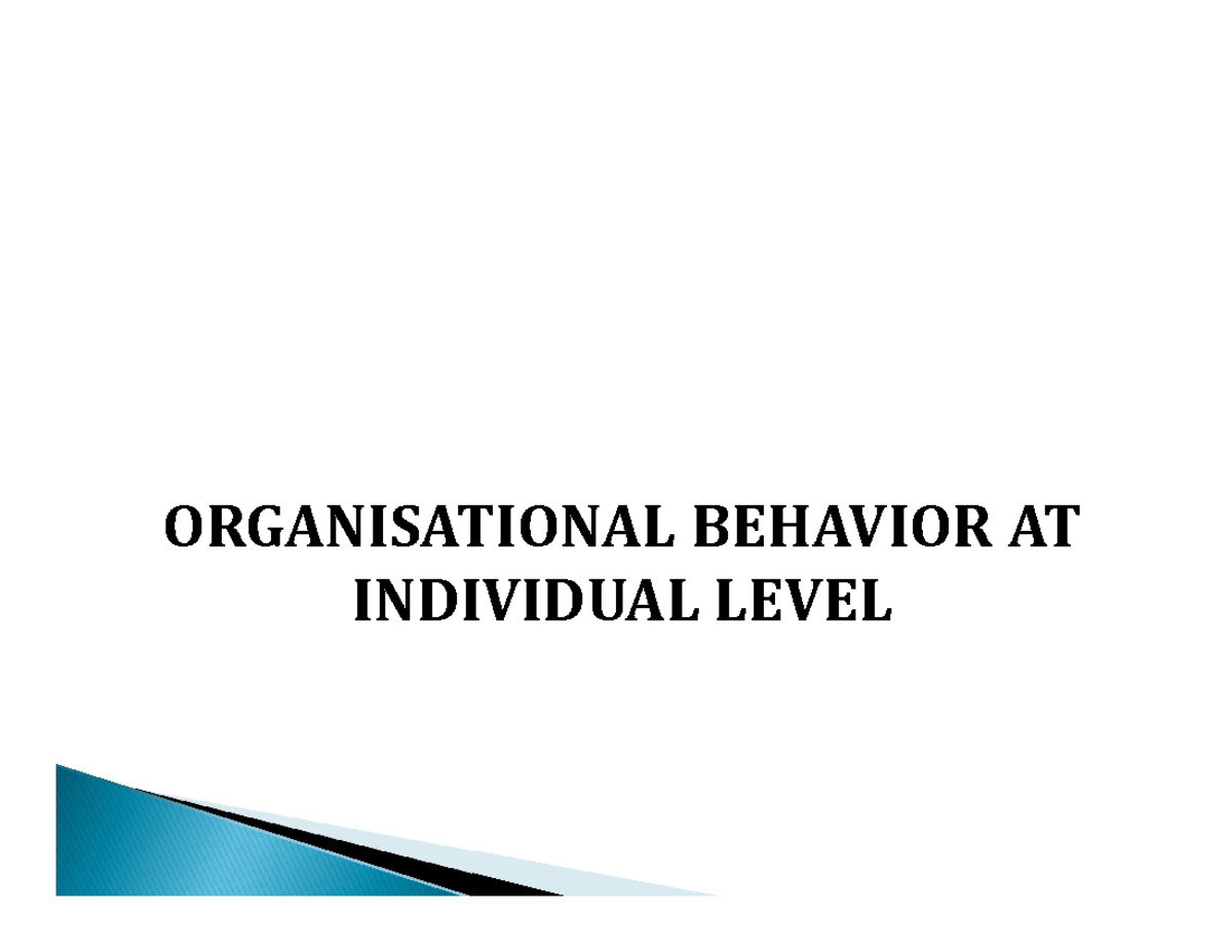 Organisation behaviour at Individual Level - ORGANISATIONAL BEHAVIOR AT ...