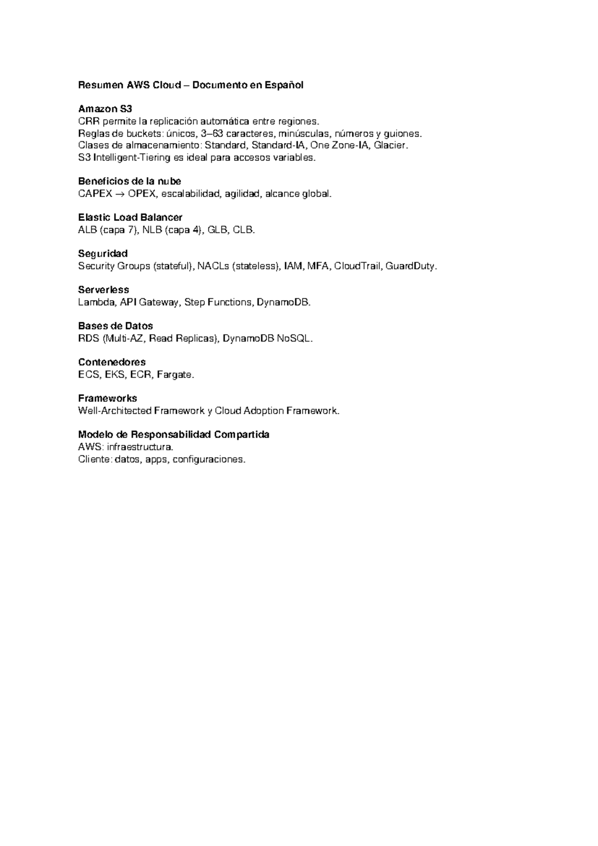 AWS Cloud Resumen en Español: Replicación, Seguridad y Servicios - Studocu
