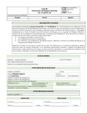 Instrucción de Trabajo: Información de Riesgos Laborales (IRL ...