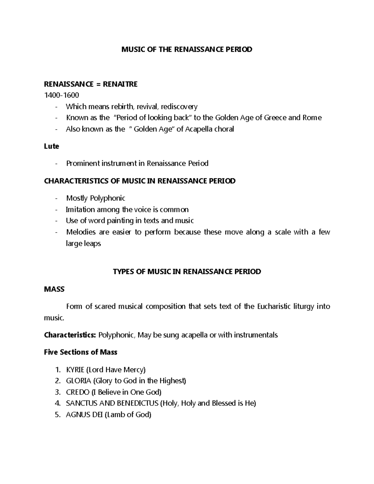 MUSIC OF THE RENAISSANCE PERIOD (MAPEH9) - Key Features & Composers ...