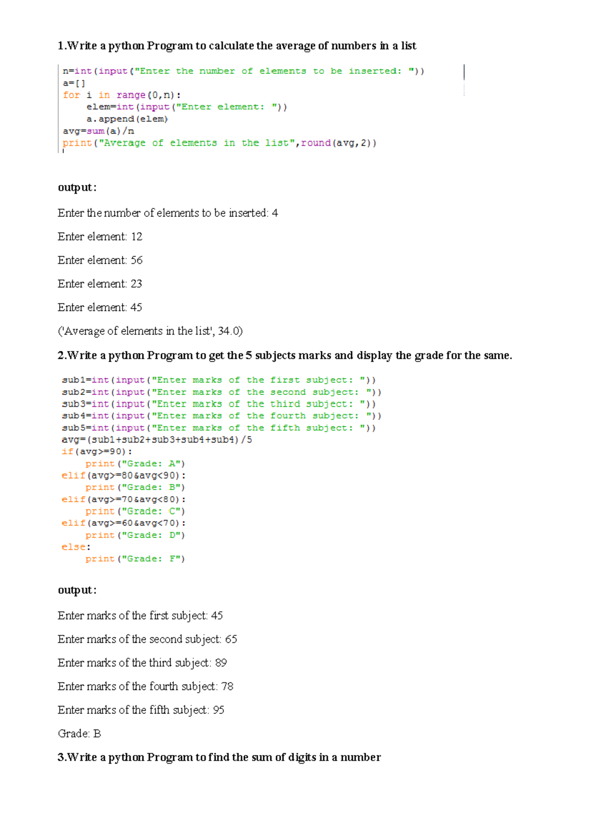 GE3171 Extra Lab program - 1 a python Program to calculate the average of numbers in a list ...