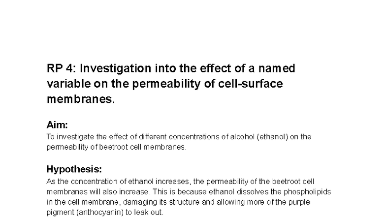 RP4 2: Effect of Ethanol Concentration on Beetroot Membrane ...