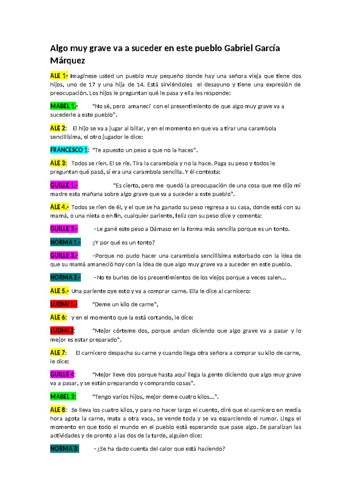 ALE 1- "Algo Muy Grave Va a Suceder" en el Pueblo: Análisis Literario ...