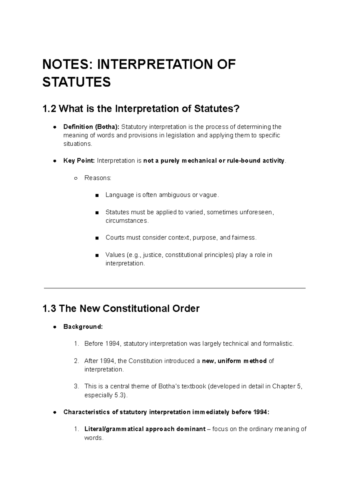 NOTES: INTERPRETATION OF STATUTES (1.2) - Key Concepts and Context ...