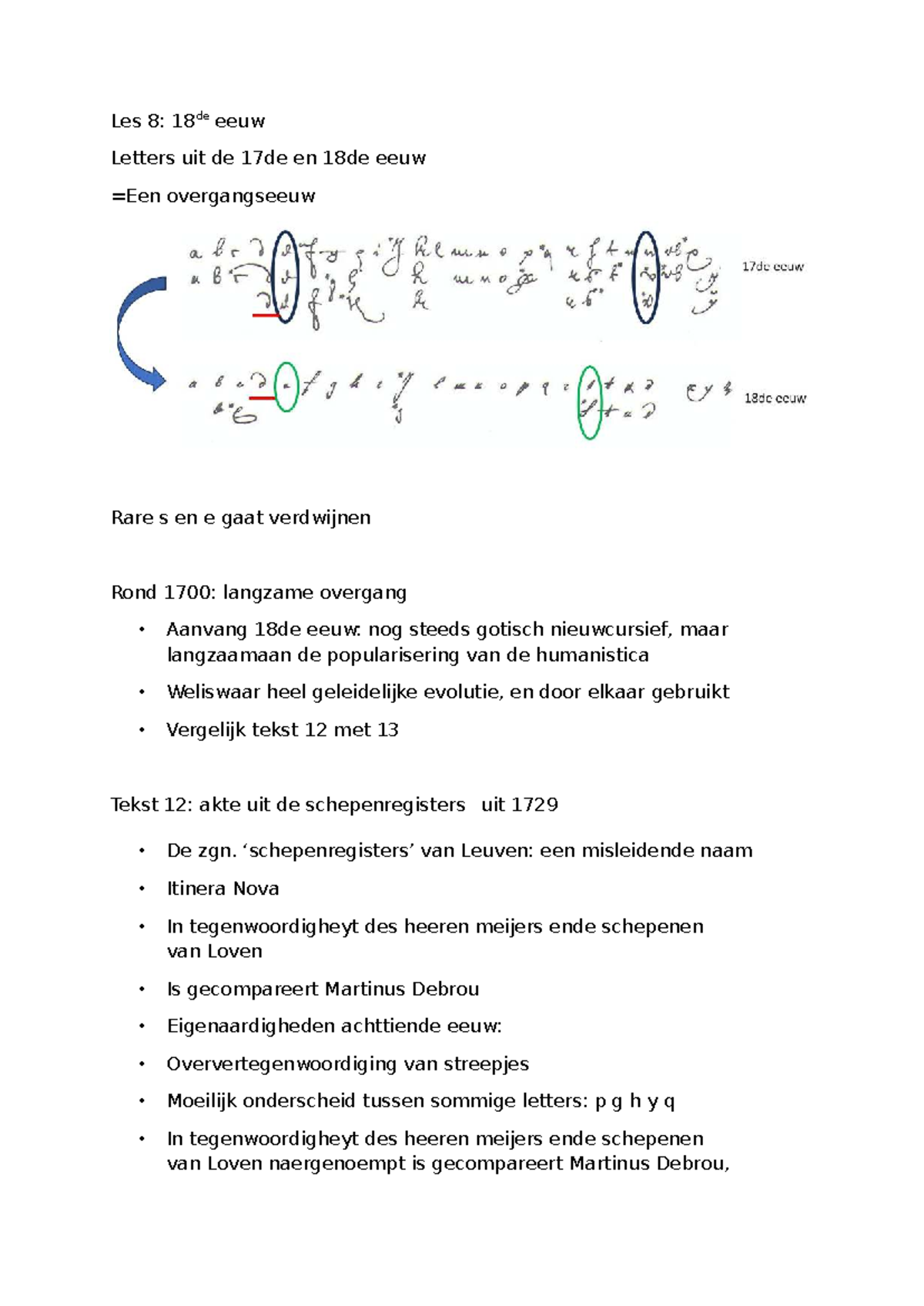 Paleo Les 8: Evolutie van Letters in de 17de en 18de Eeuw - Studocu
