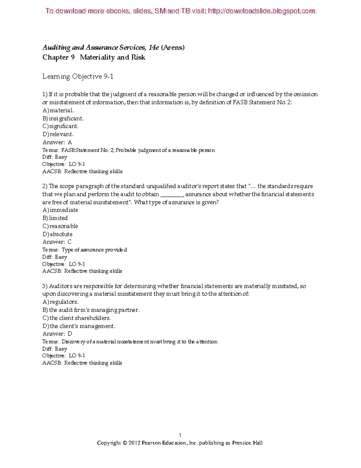 Chapter 9 - Materiality and Risk Study Questions (Auditing 14e) - Studocu