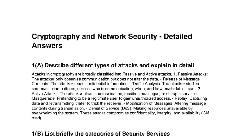 Cryptography and Network Security: Types of Attacks & Security Services ...