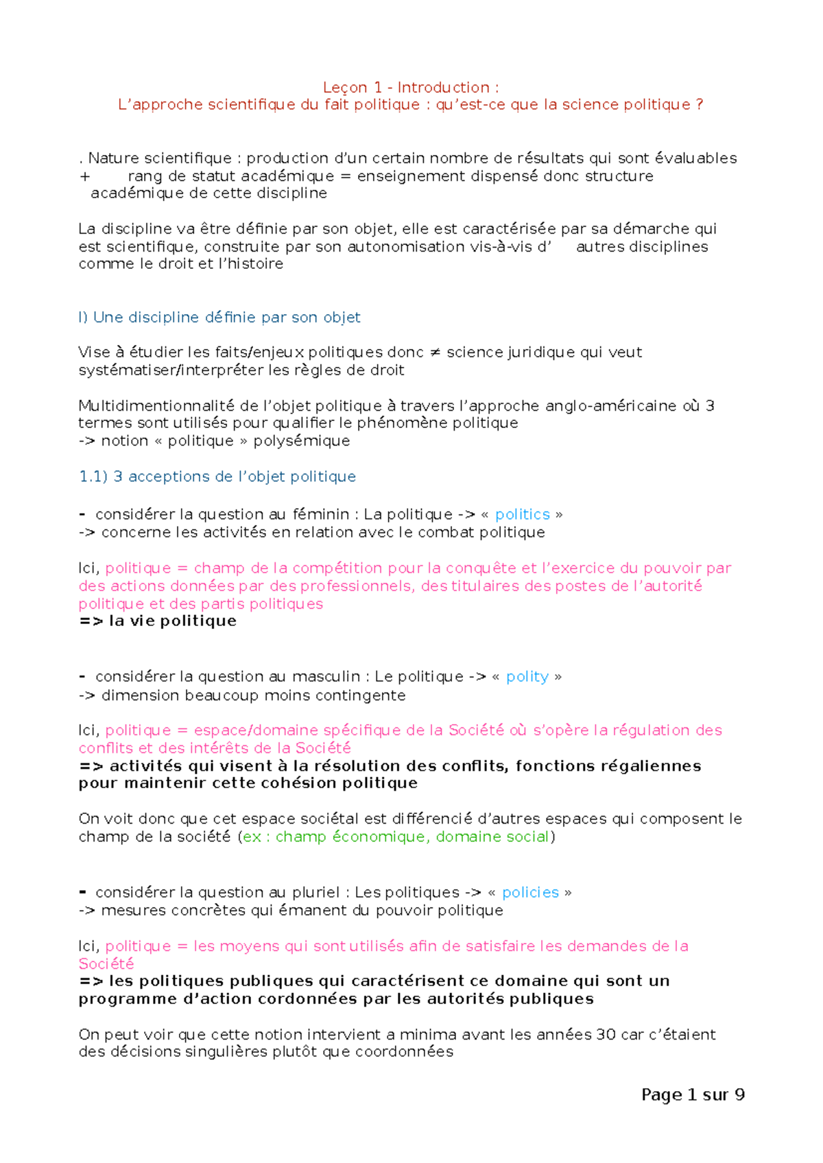 Leçon introductive - science politique L1 - Leçon 1 - Introduction : L ...