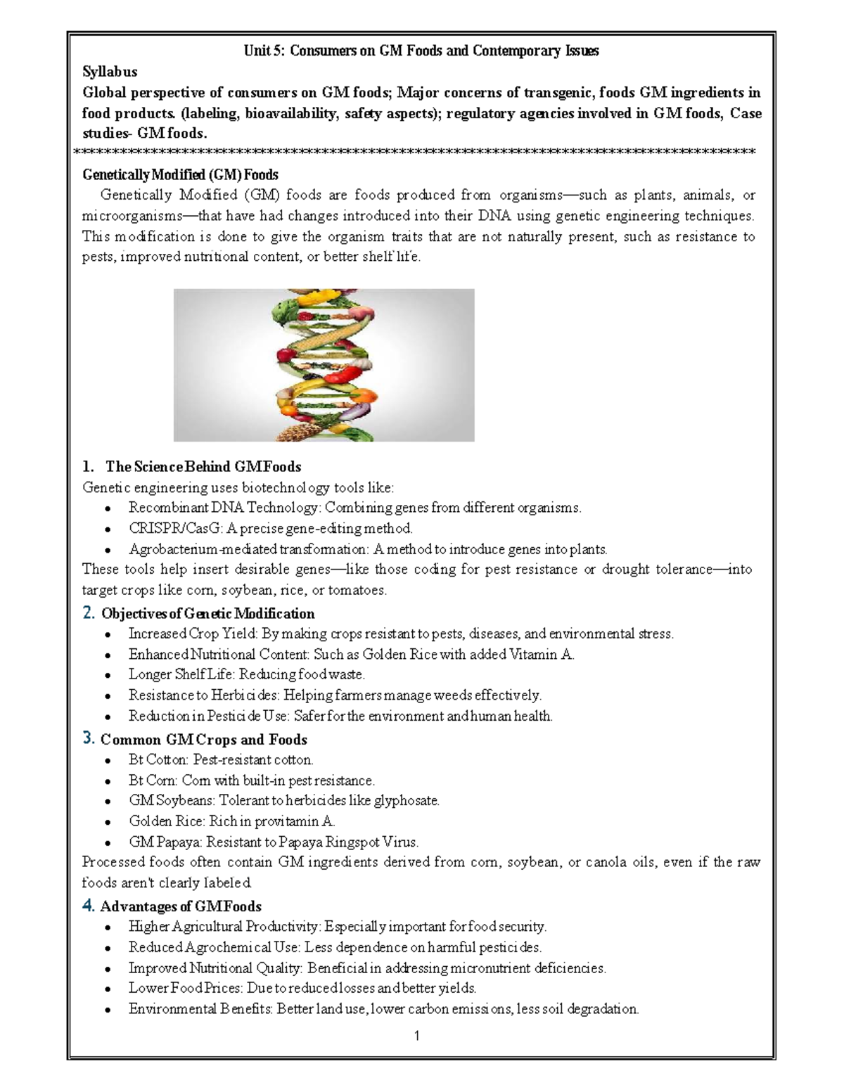 Unit 5: Consumers on GM Foods and Contemporary Issues Syllabus (CSE ...