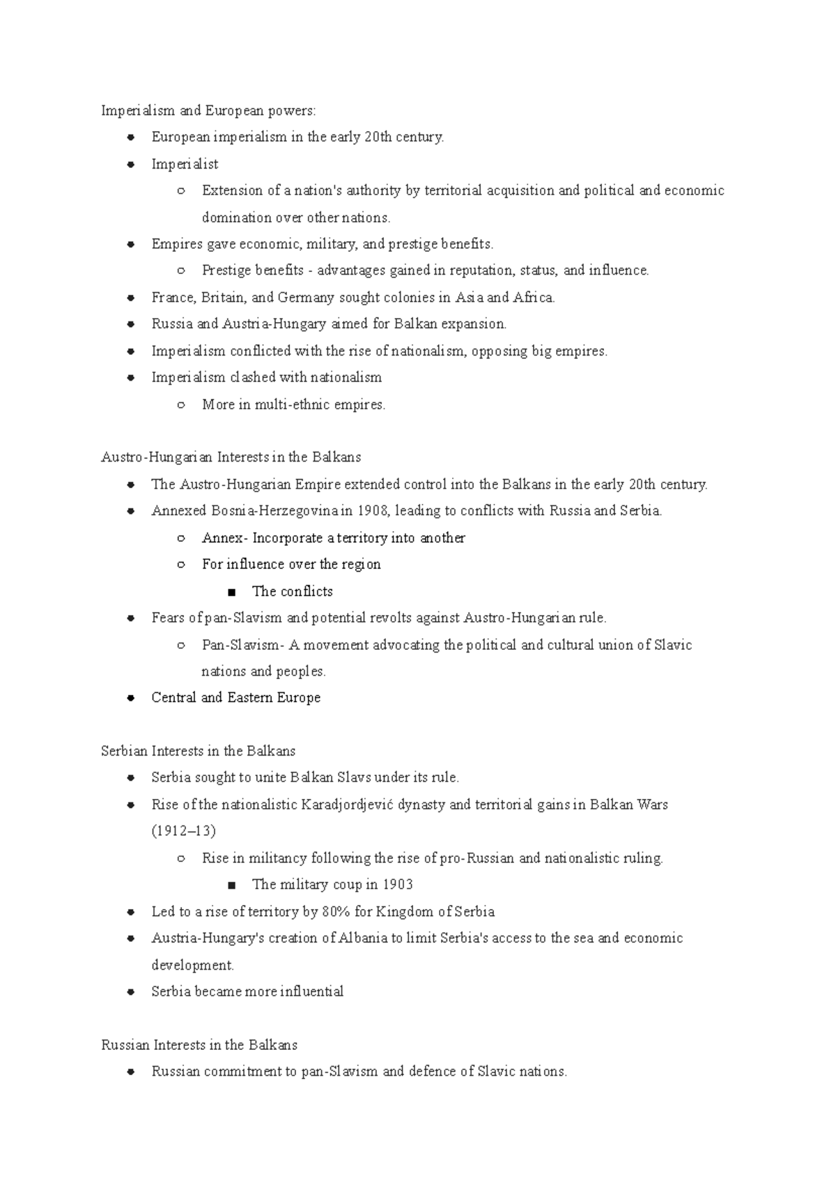 WW1 IB HL History Notes: Imperialism & Nationalism in Early 20th ...