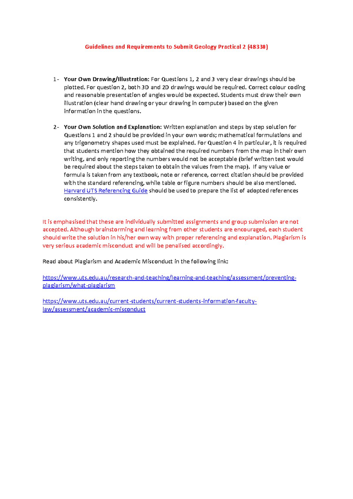 Guidelines and Requirements to Geology Practical 2 for Marking - 48330 ...