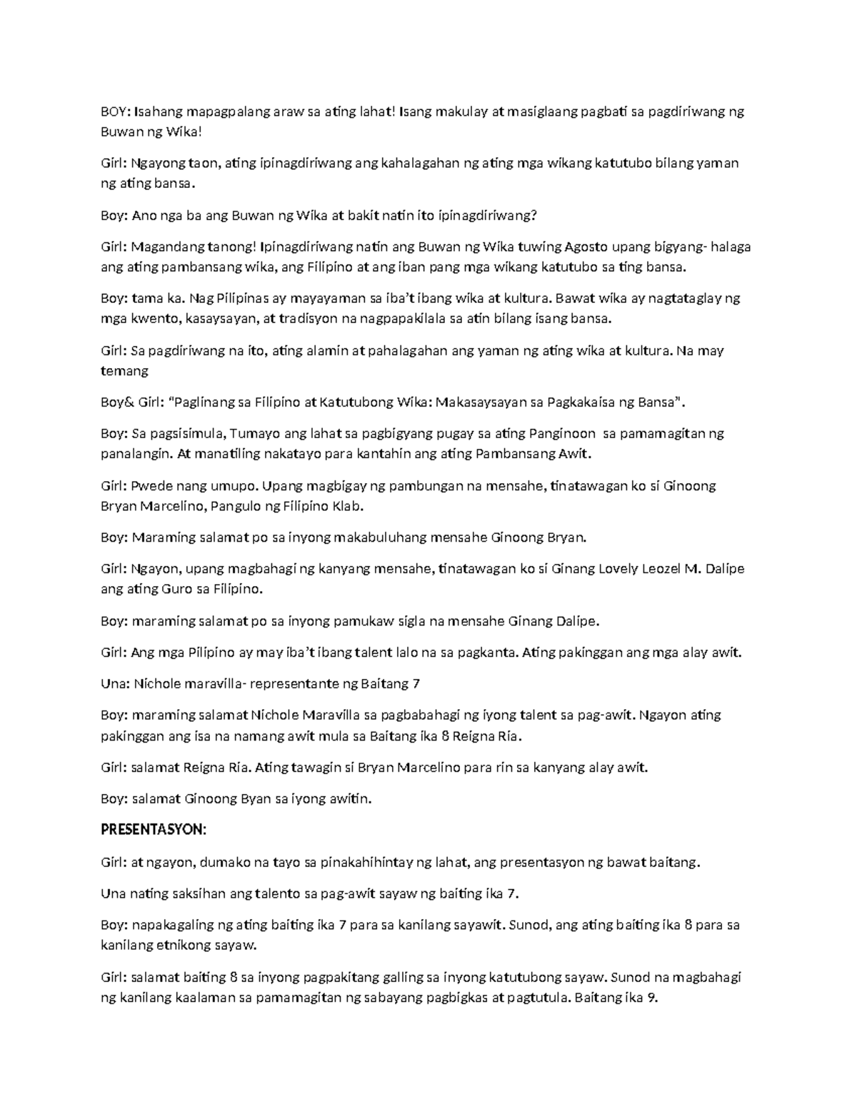 Emcee Script for Buwan ng Wika Celebration 2025 - Studocu