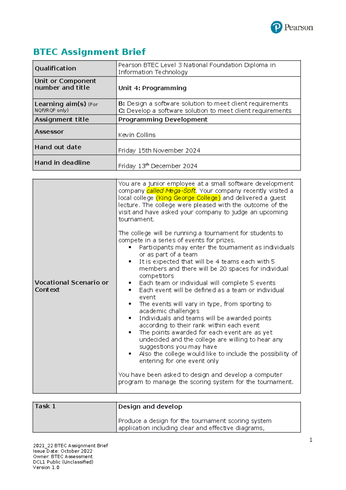 BTEC Level 3 IT Unit 4 Assignment: Programming Development Guide - Studocu