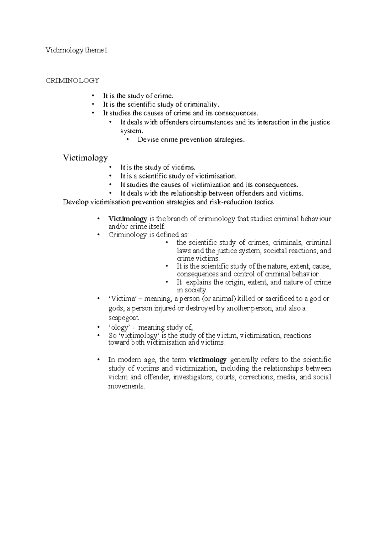 Victimology Theme 1: Understanding Victimization in CRIMINOLOGY - Studocu