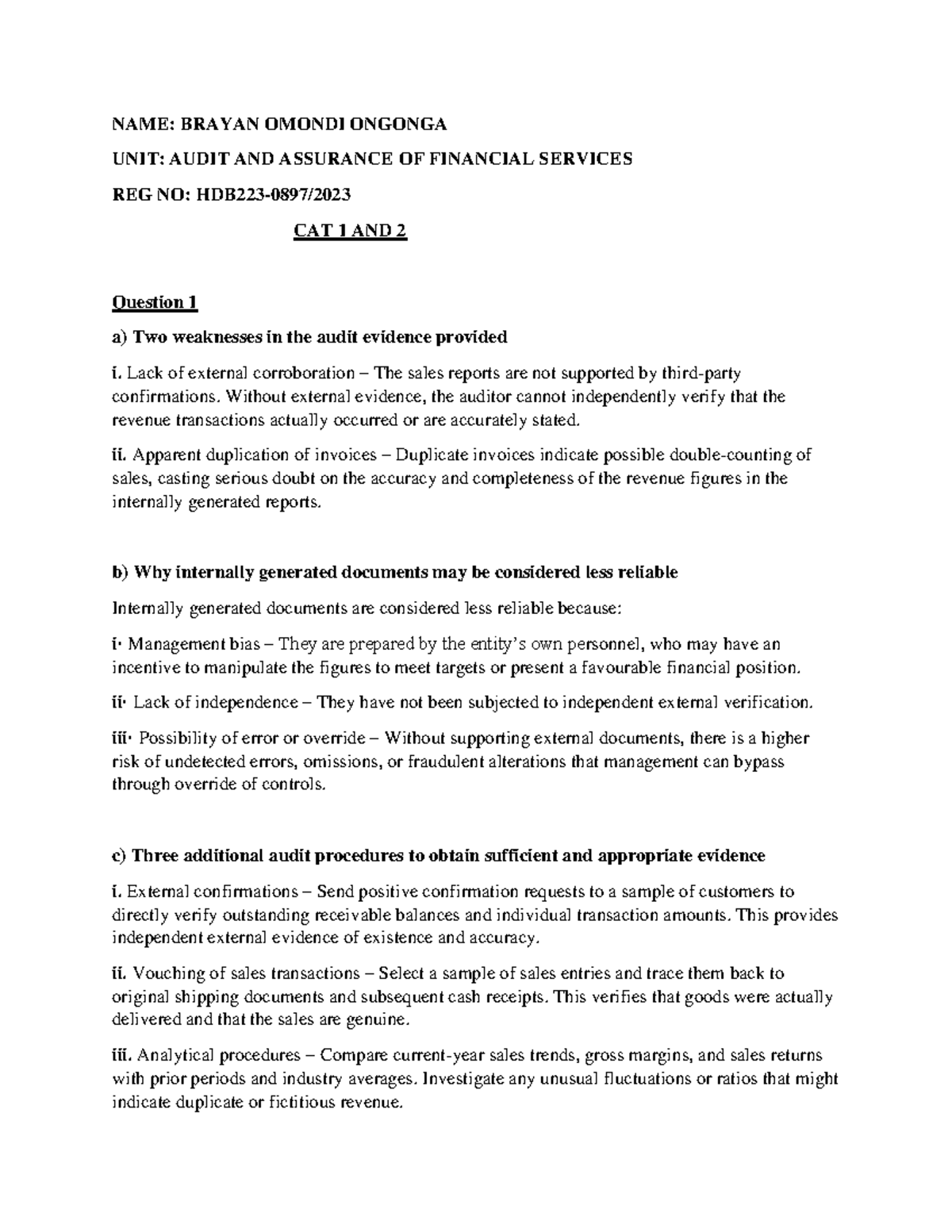 Audit CAT Revision: Key Concepts and Procedures in Audit and Assurance ...