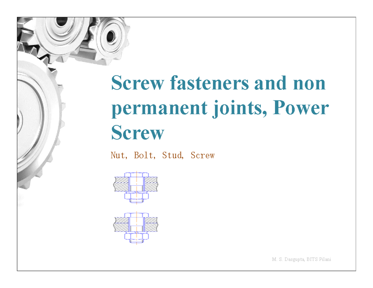 Threaded fastner compressed - Screw fasteners and non permanent joints ...