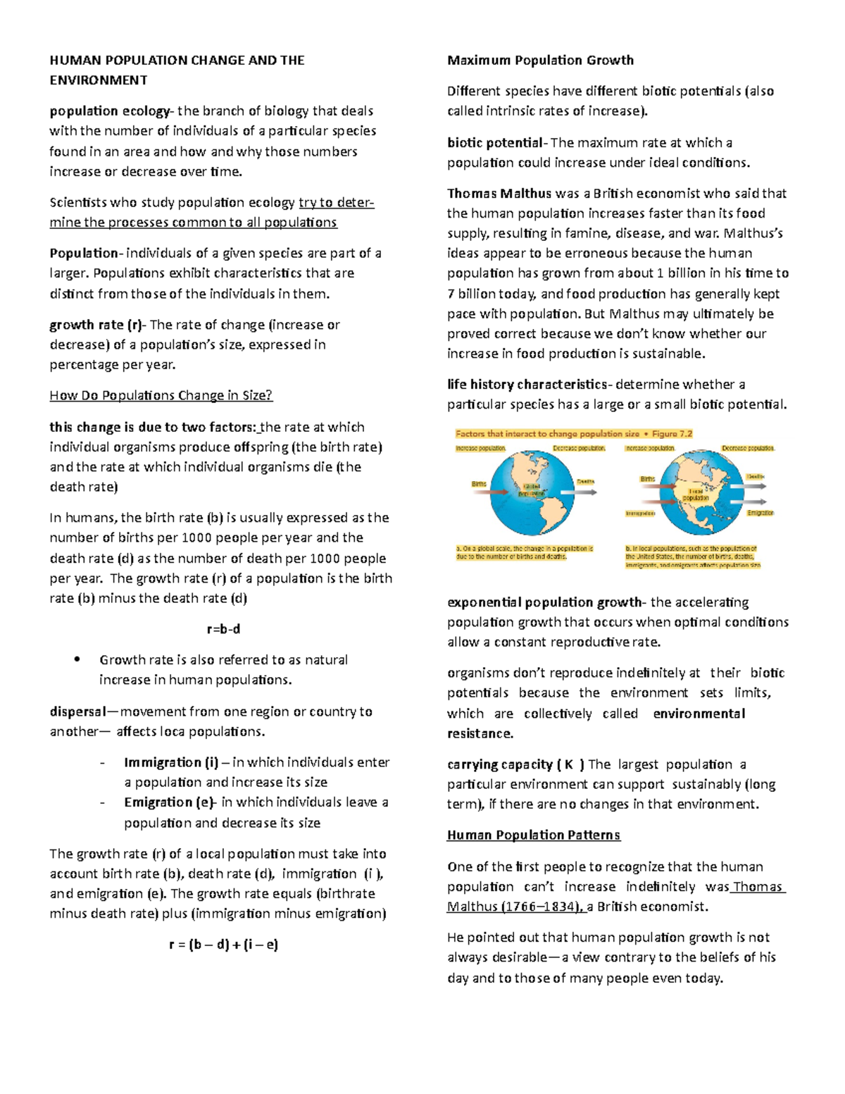 Human Population Change and Environmental Impact: A Study Guide - Studocu