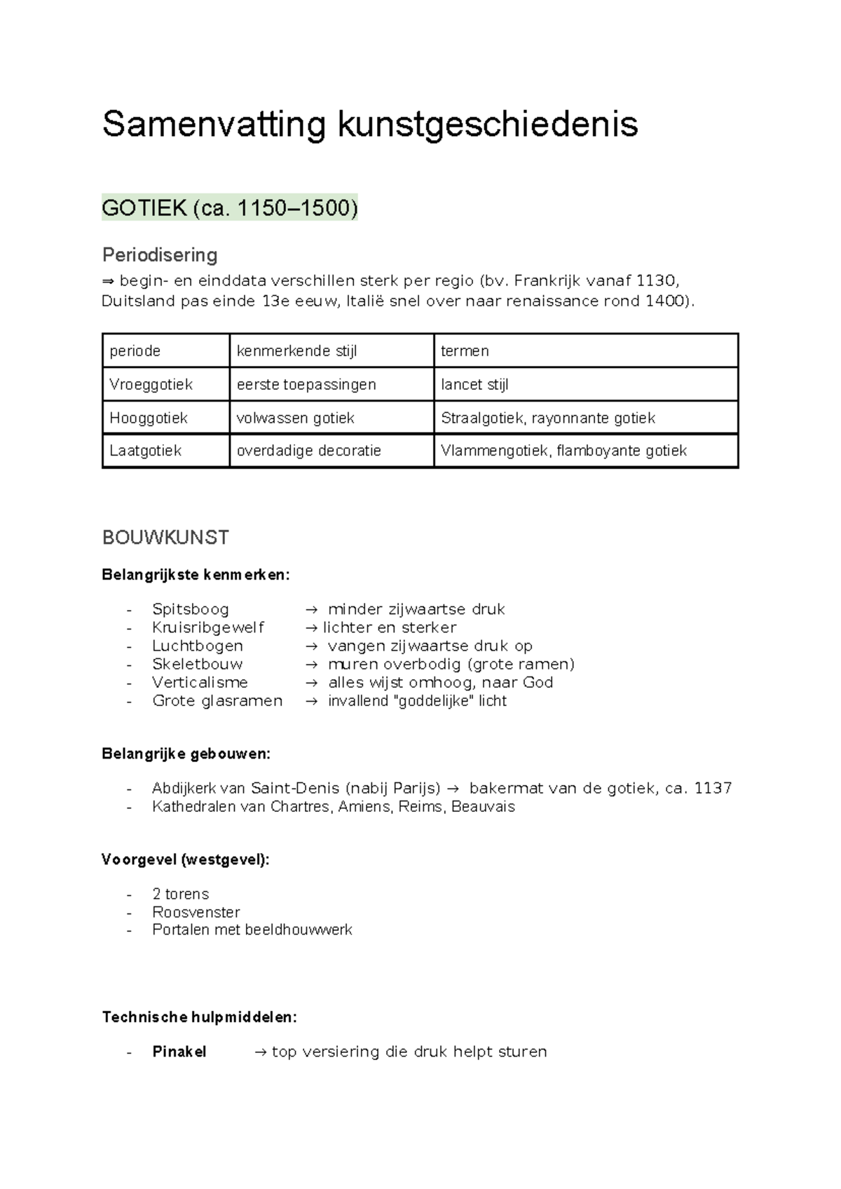 Samenvatting Kunstgeschiedenis: Gotiek en Renaissance (GOTIEK) - Studocu