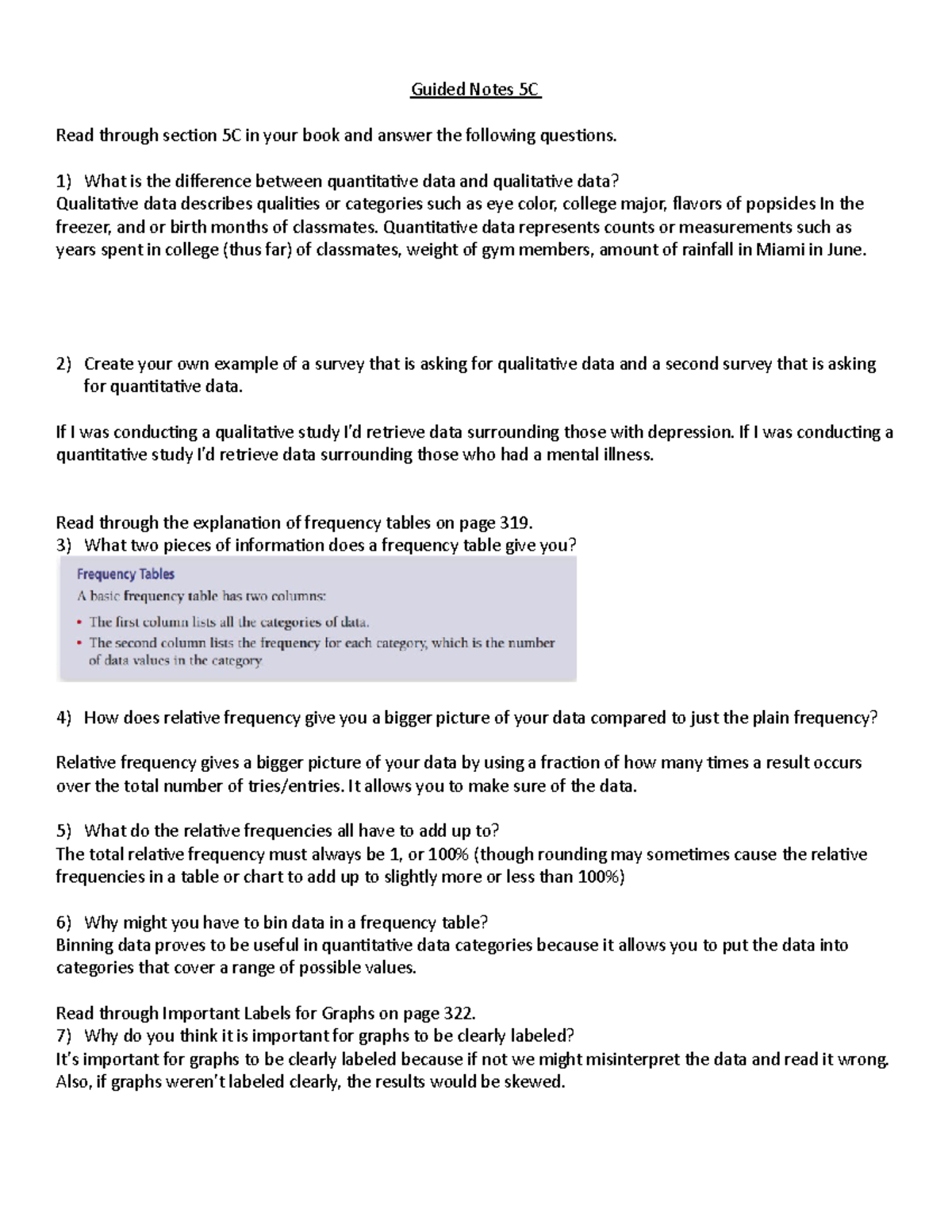 Guided Study Notes for Data Types & Frequency Tables (5C) - Studocu