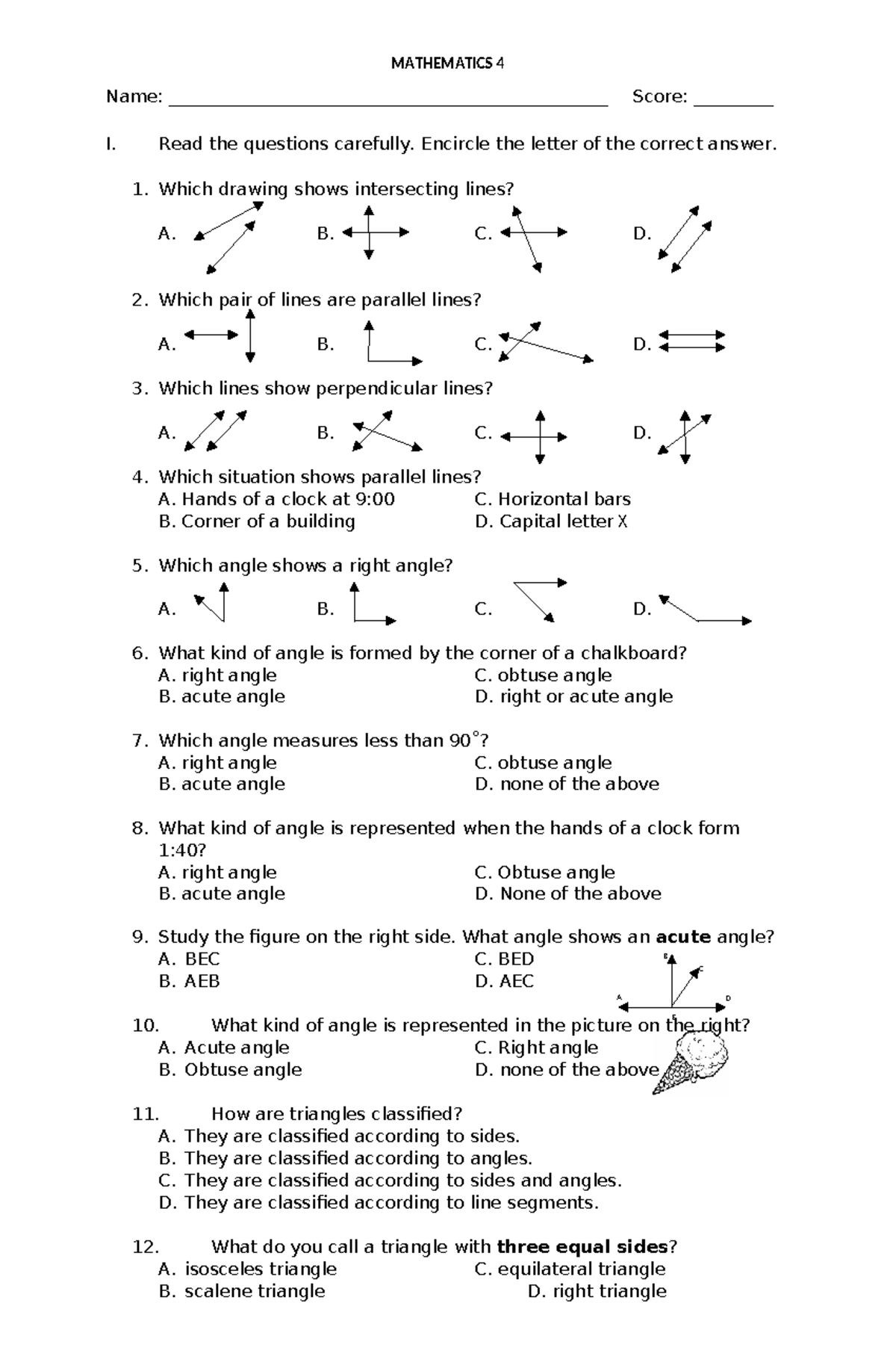 MATHEMATICS 4 Quiz: Angles, Triangles, and Quadrilaterals Insights ...