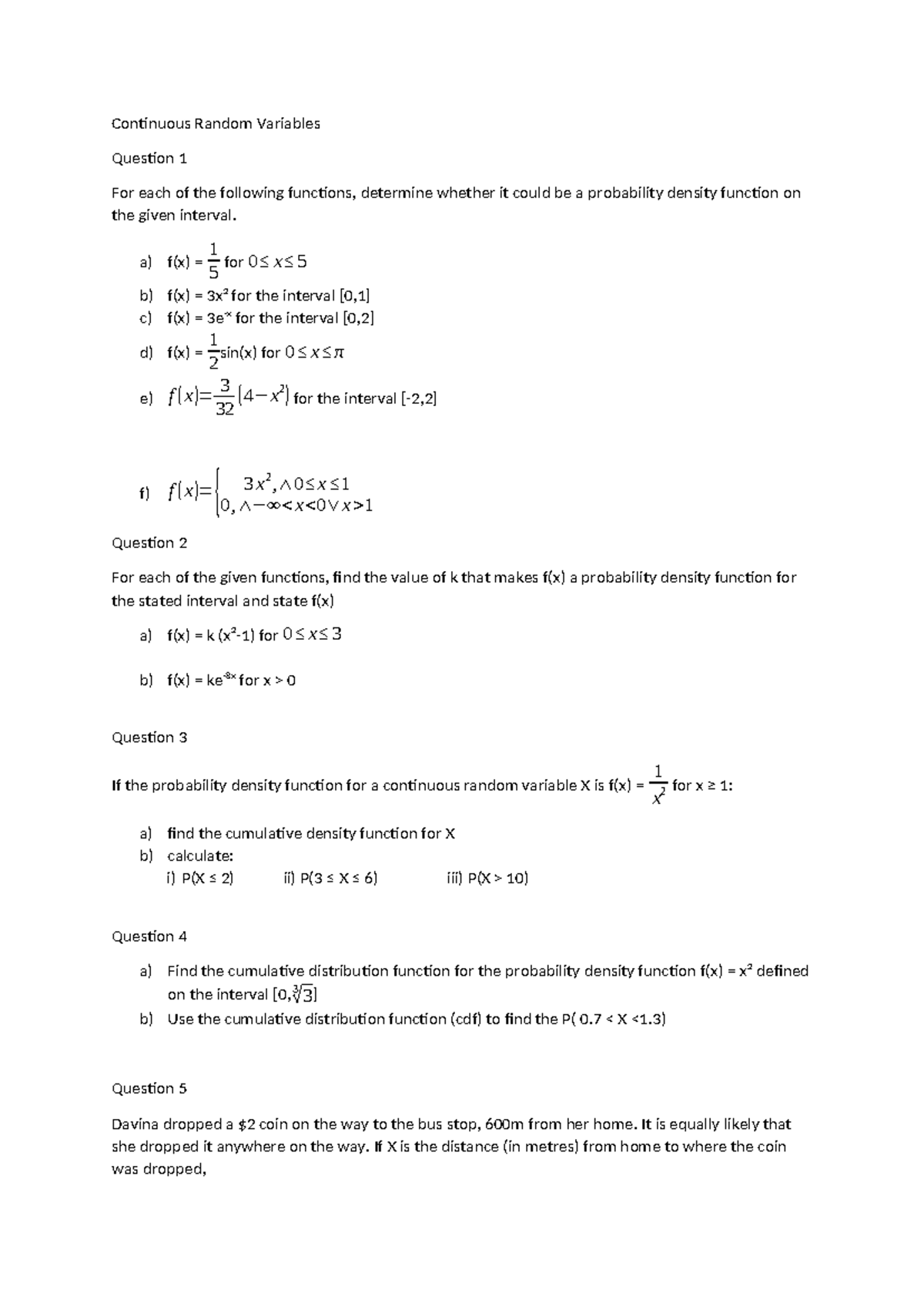Continuous Random Variables: Probability Density Functions & CDFs - Studocu