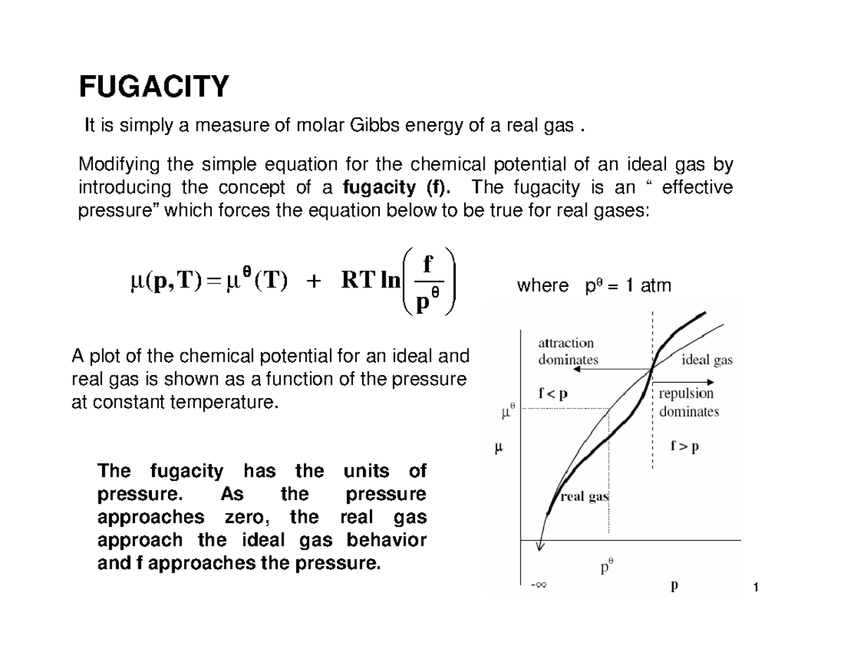 FUG 101: Fugacity of Real Gases and Chemical Potential Analysis - Studocu