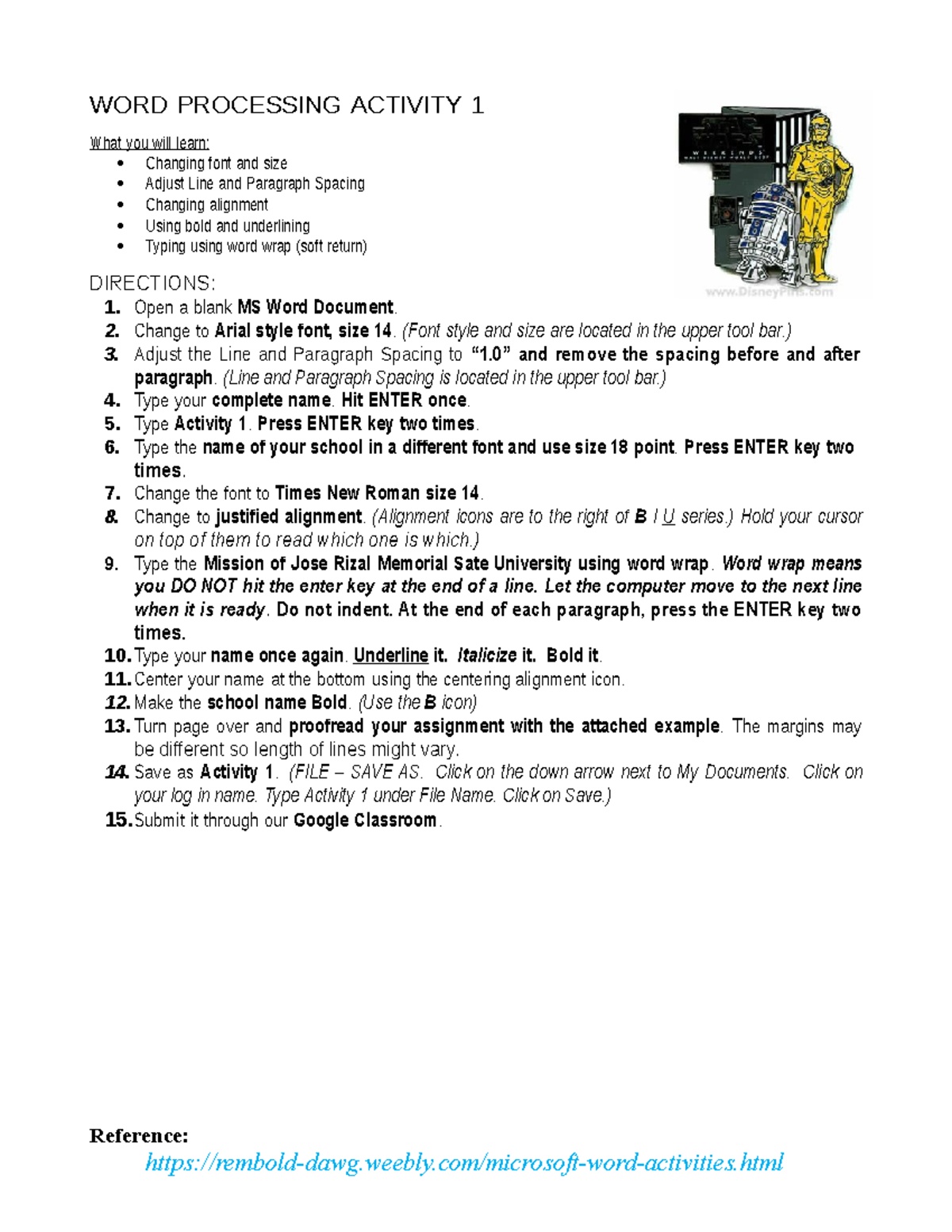 Activity 1 - MS Word Processing Instructions and Sample - Studocu