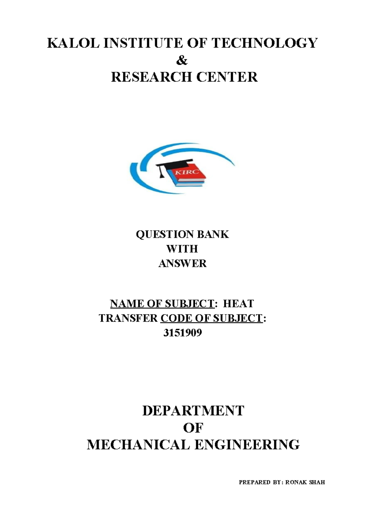 Heat Transfer Question Bank with Answers (3151909) - Mechanical Engg ...
