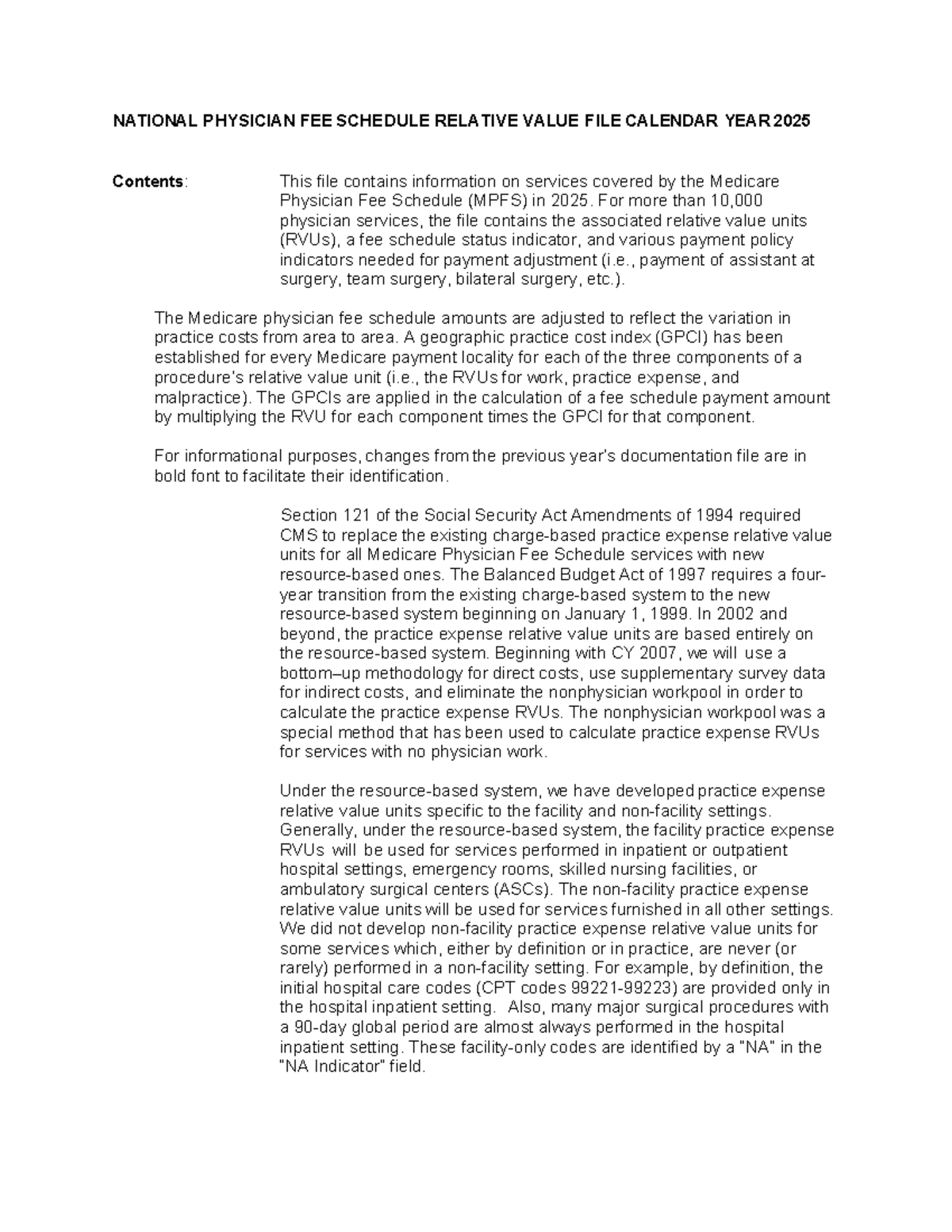 Medicare Physician Fee Schedule RVU File CY 2025 Overview - Studocu