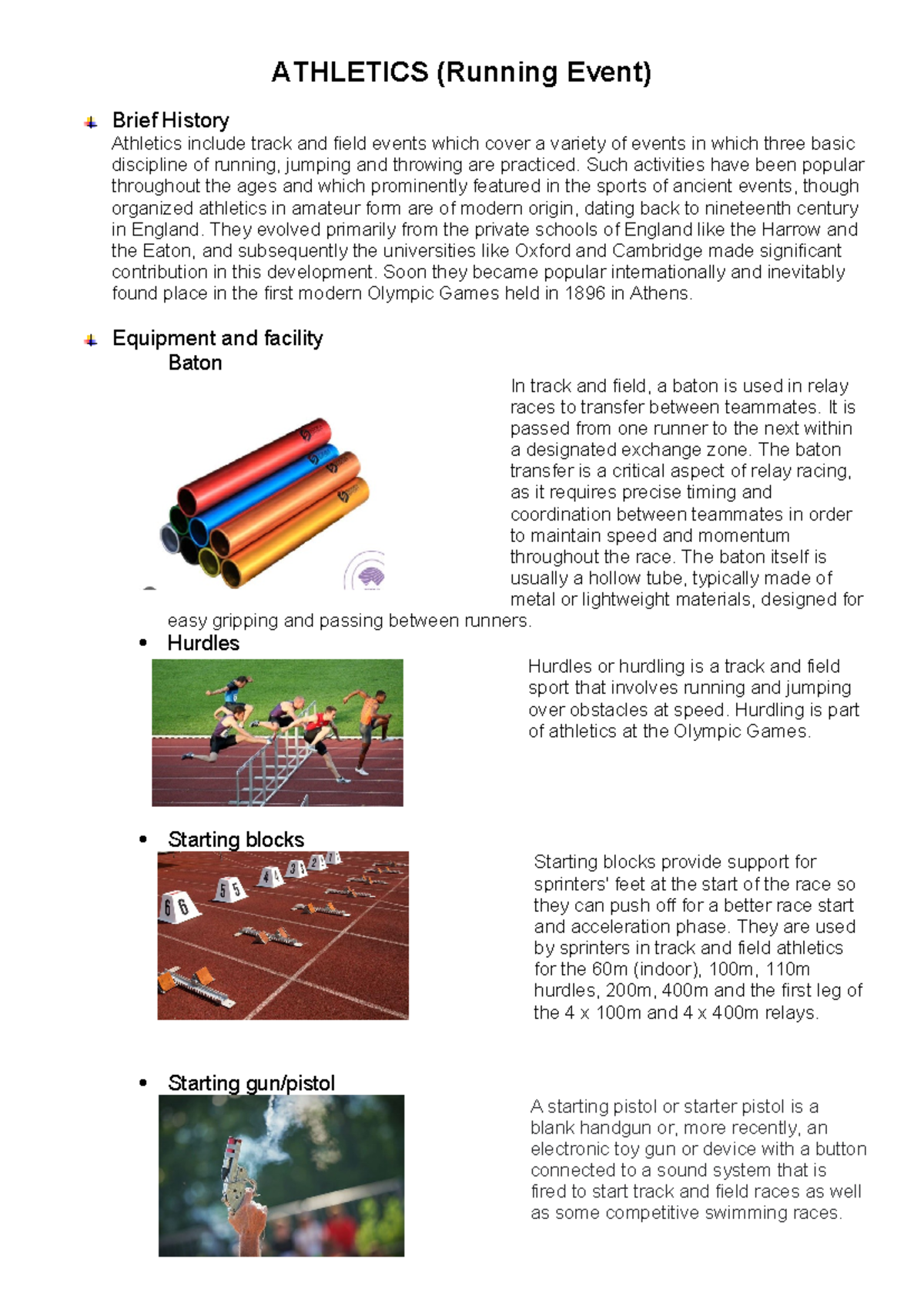 Athletics Overview and Equipment in Track Events (PathFit4) - Studocu
