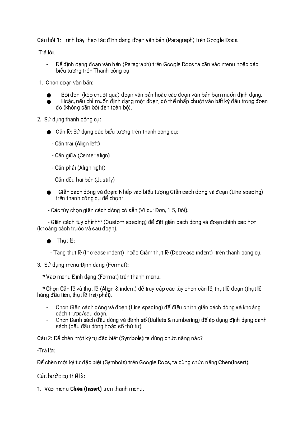 Hướng dẫn định dạng văn bản trên Google Docs - Năng lực số bt4 - Studocu