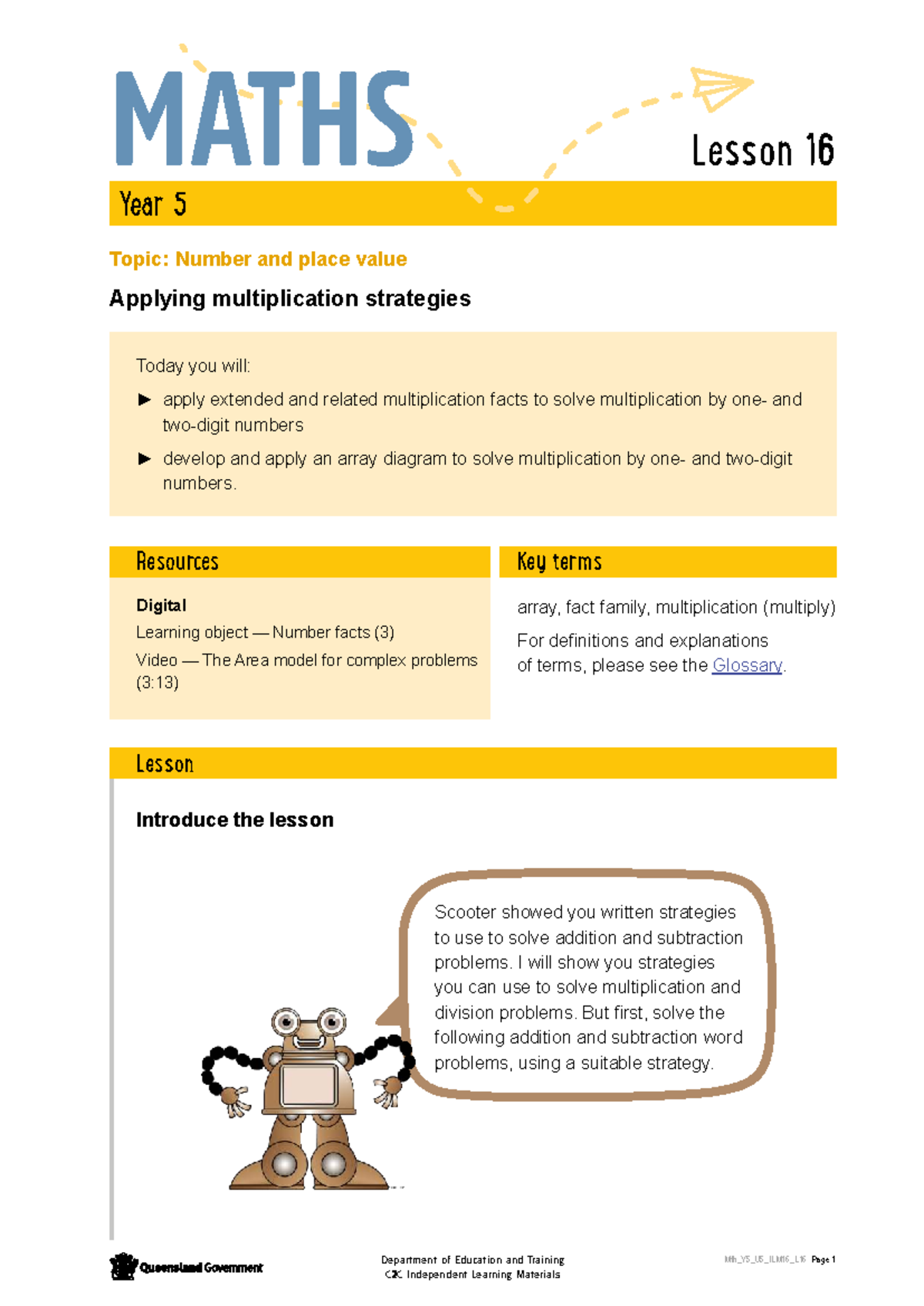 Mth Y5 U5 ILM16 L16 - Year 5 Maths Lesson 16: Multiplication Strategies ...
