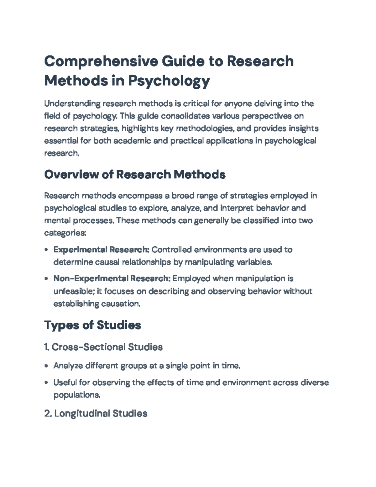 Comprehensive Research Methods Overview in Psychology (PSY 101) - Studocu
