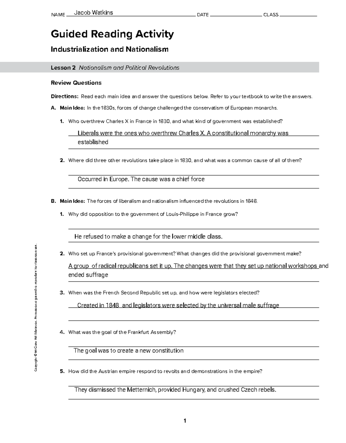 Jacob Watkins - Guided Reading - Nationalism and Political Revolutions ...